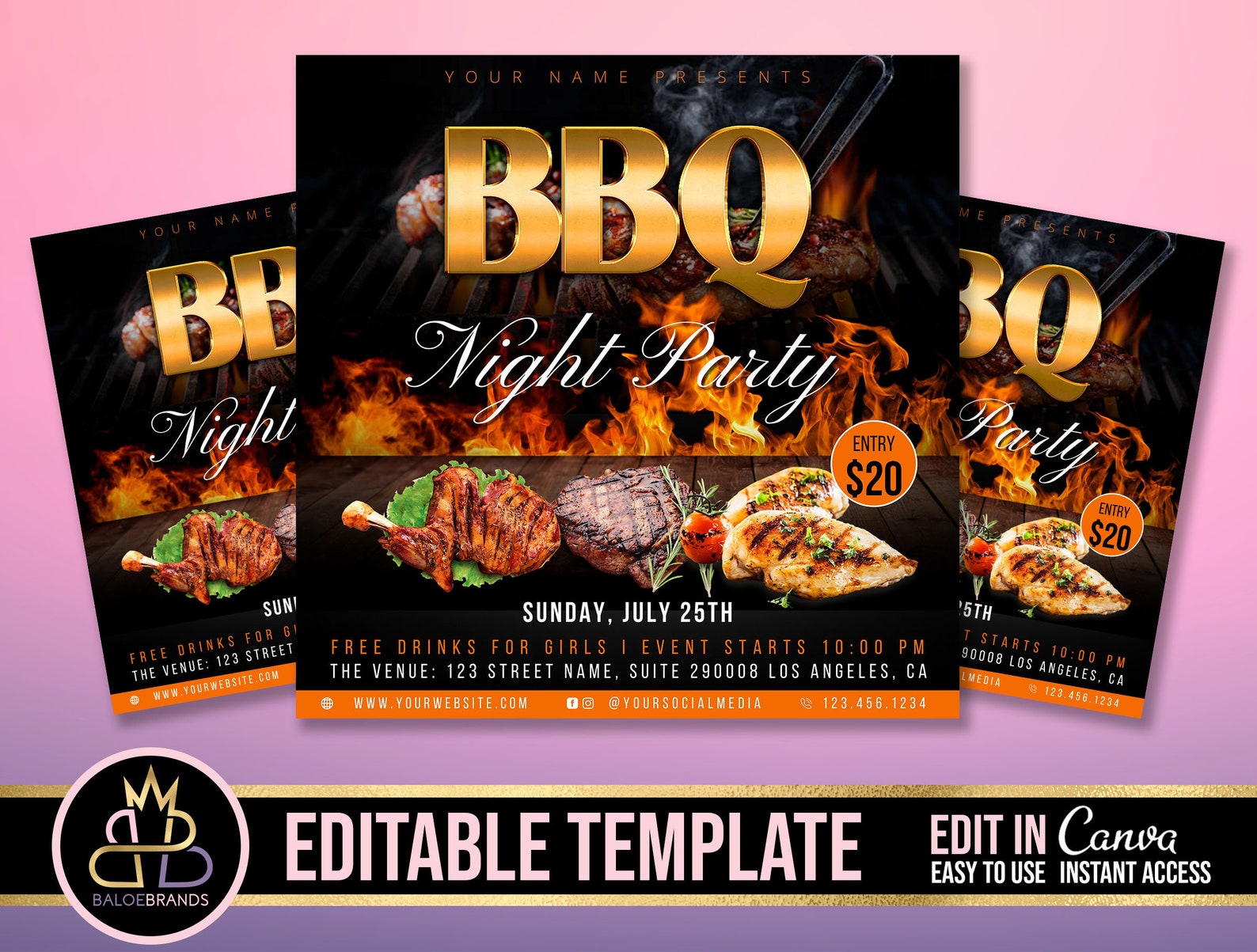 Editable Bbq Invitation, DIY Canva Template, Bbq and Grill Party Invite ...