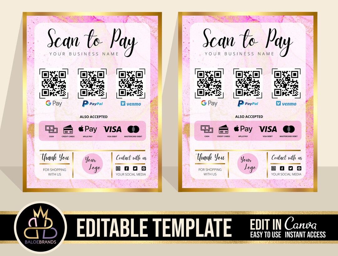 Scan to Pay Template, Editable Template Canva Template, Salon Editable ...