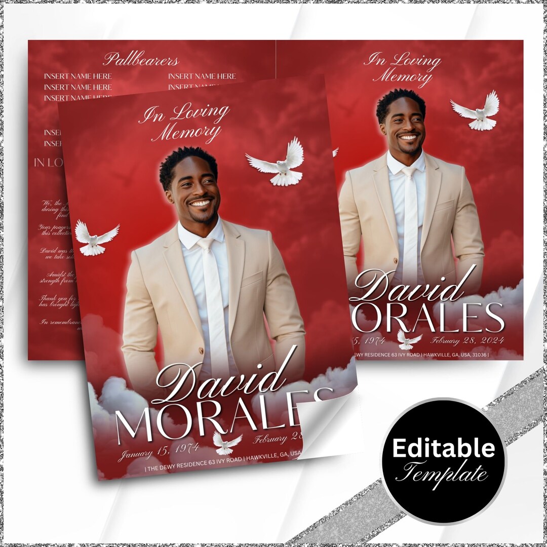Memorial Program, Obituary, 8.5"x11" BOOKLET 4 Pages, Heavenly Cloud ...