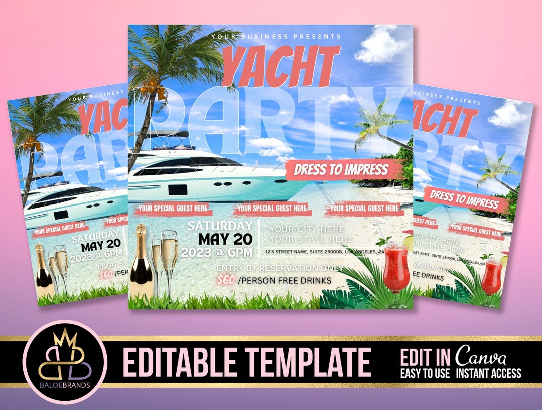 Yacht Party Flyer, Boat Yacht Invitation, Editable Template, Canva ...