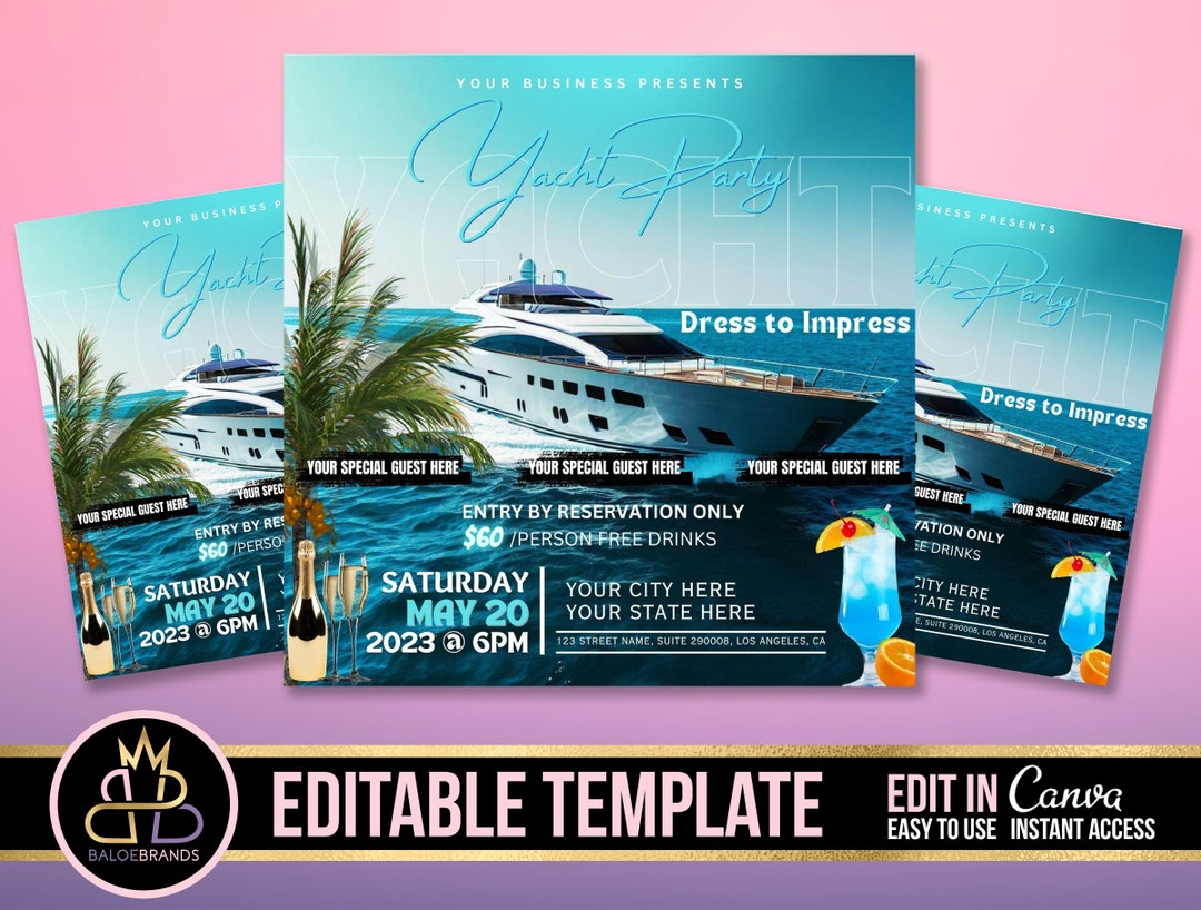 Yacht Party Flyer, Boat Yacht Invitation, Editable Template, Canva ...