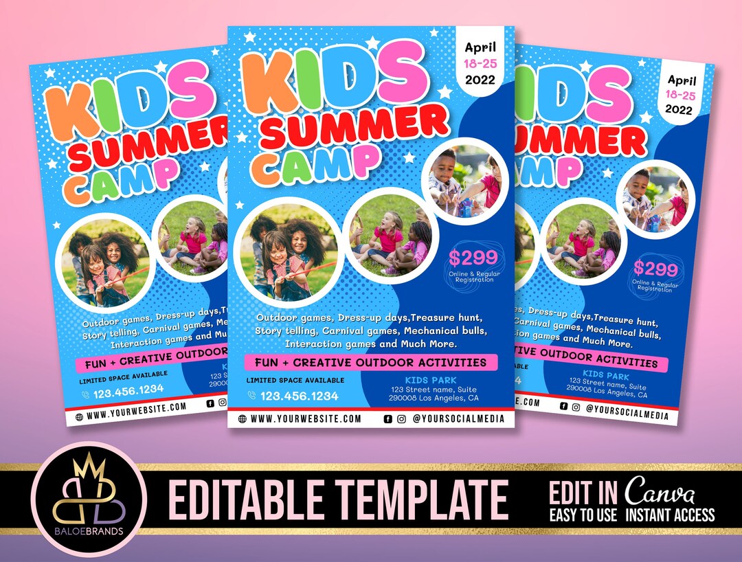 Kids Summer Camp Flyer, Kids Camp Summer Festival Flyer for Kids ...