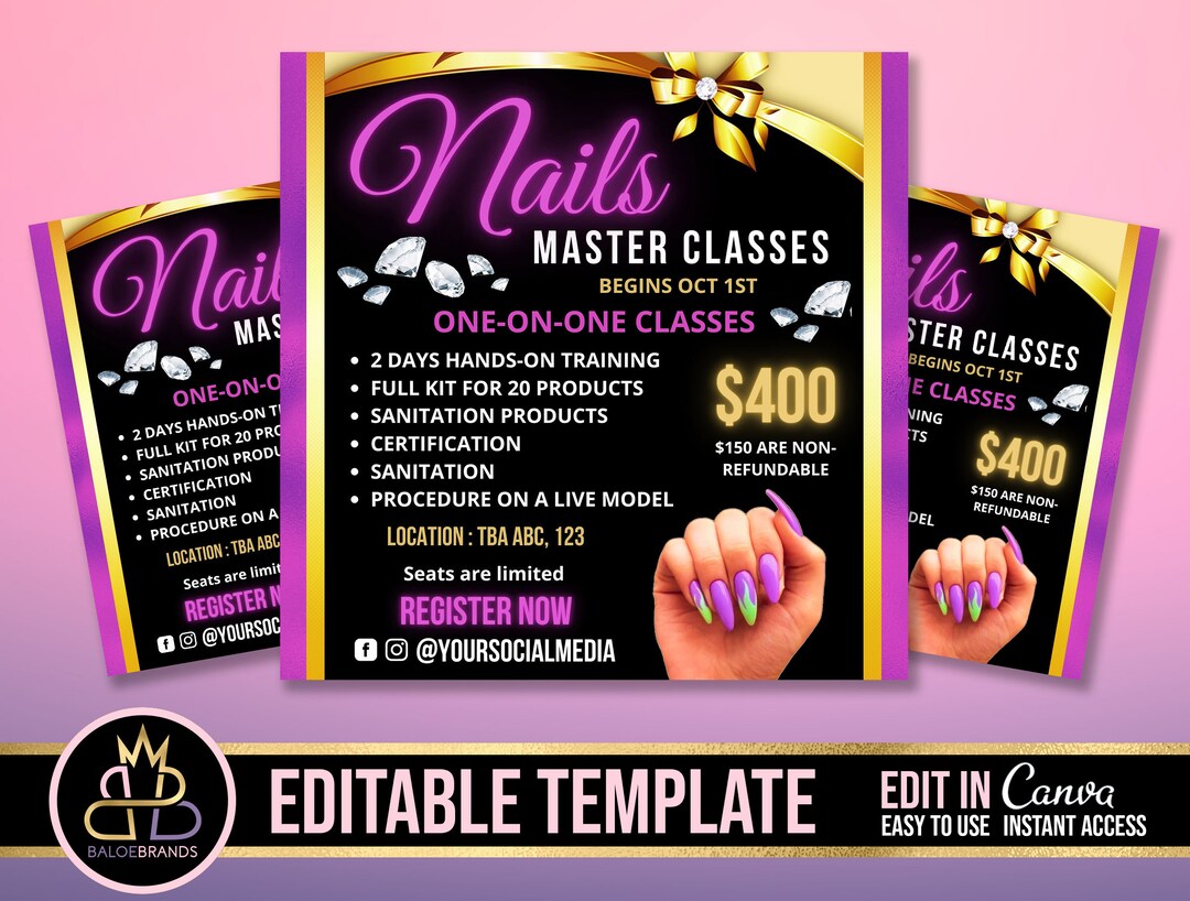 Editable Social Media Flyer, Nail Flyer Training Course, Nails Training ...