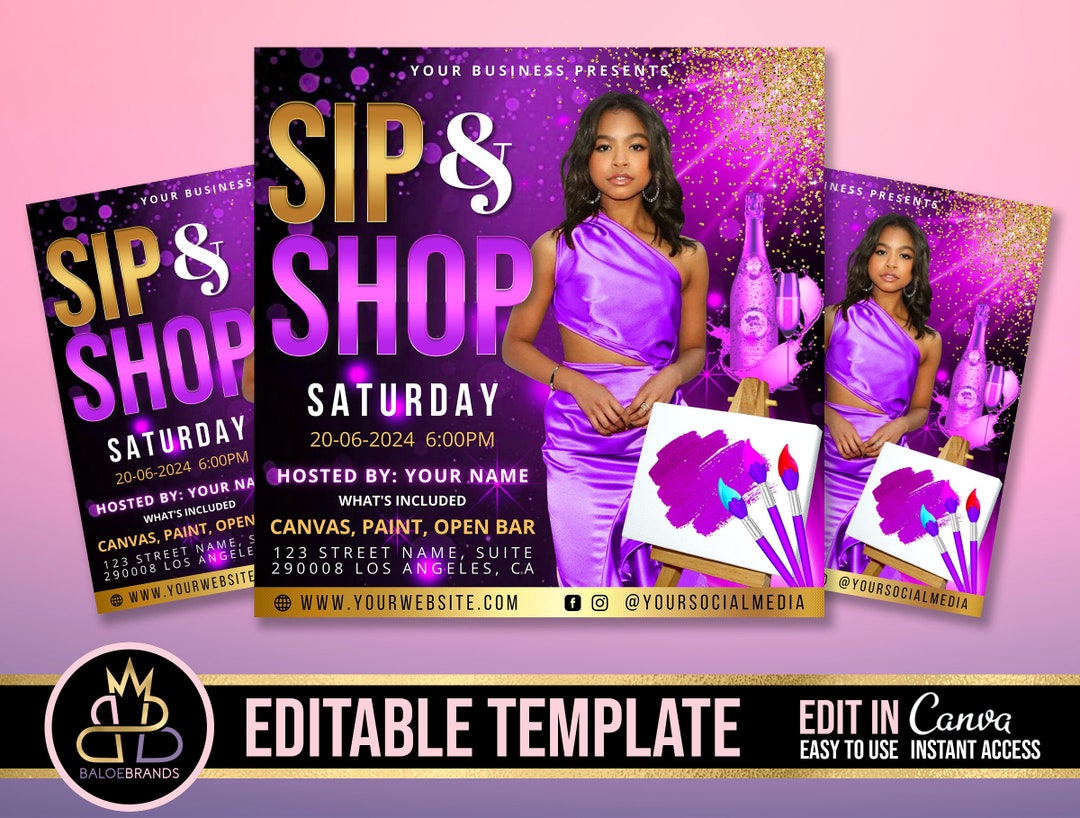 SIP PAINT SHOP Flyer Template, Sip & Shop Editable Flyer Canva Sip Shop ...