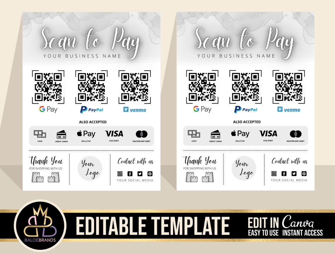 Scan to Pay Template Editable Template Canva Template Salon - Etsy
