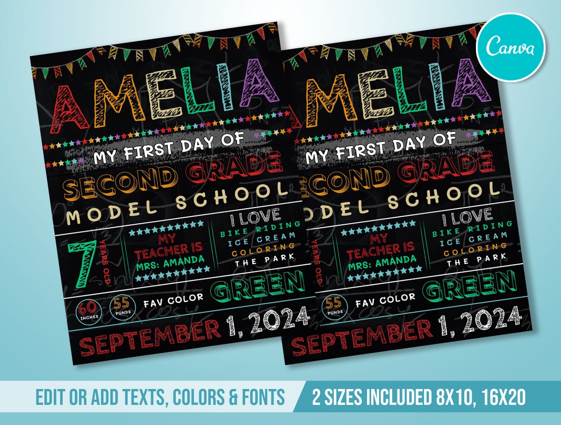 First Day of School Chalkboard Back to School Sign First Day - Etsy