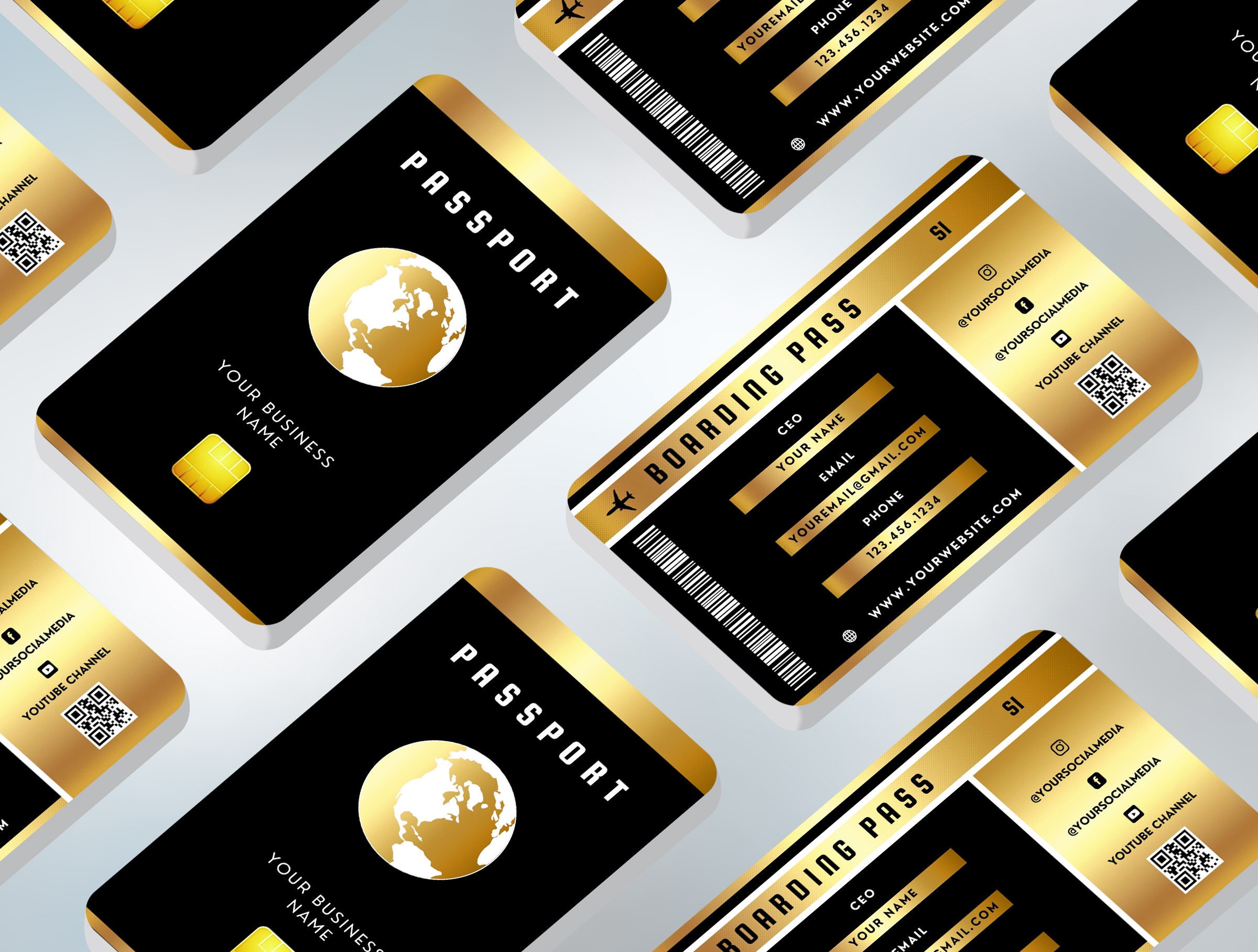 PASSPORT BUSINESS Cards, Boarding Pass Business Cards, DIY Canva ...