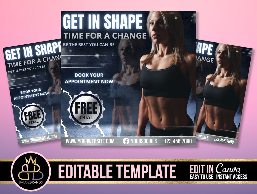 Editable Canva Fitness Template, DIY Gym Workout Flyer, Instagram Fit ...