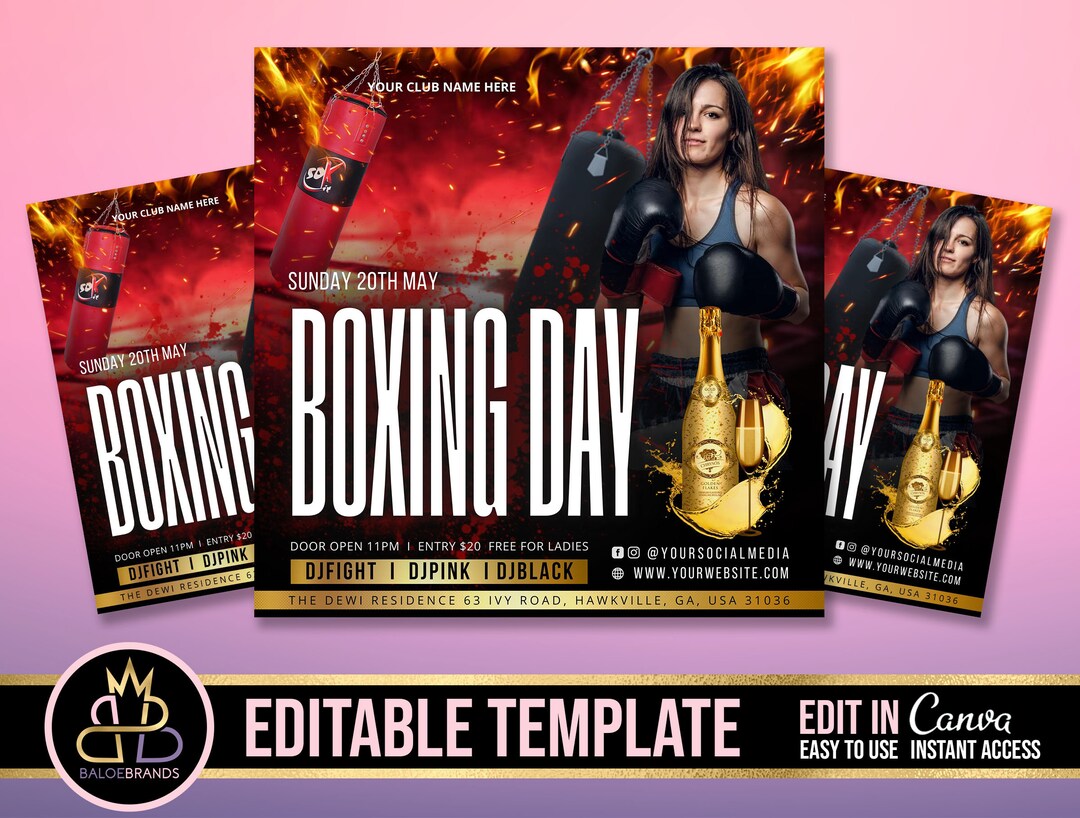 Editable Party Flyer Social Media, Boxing Night Flyer, Party Invitation ...
