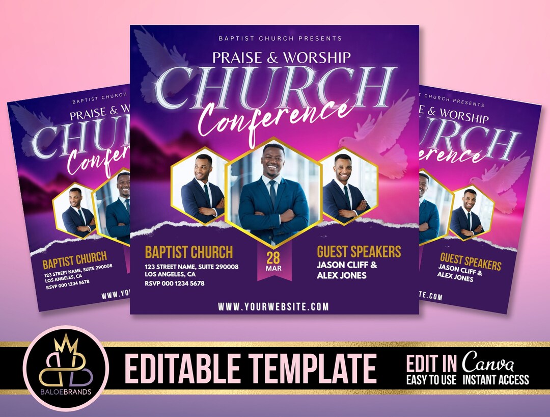 Church Conference Flyer, Editable Template, DIY Bible Service Flyer ...