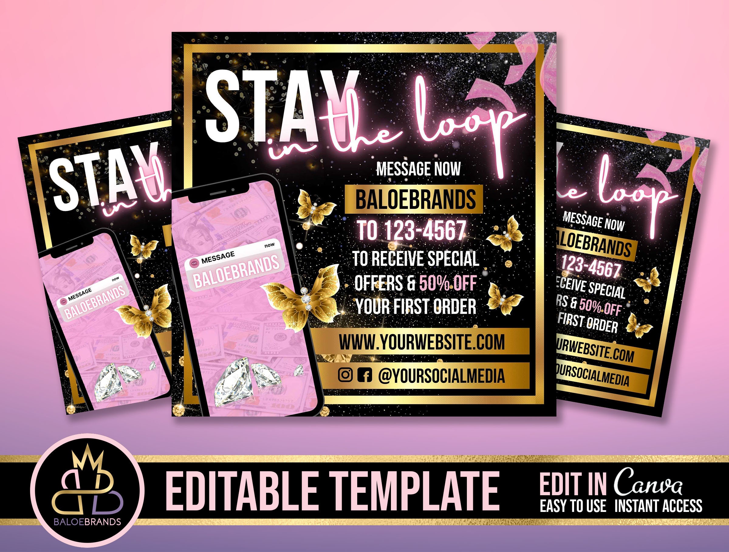 Editable Social Media Flyer, DIY Canva Template, Text Alert Promotion ...