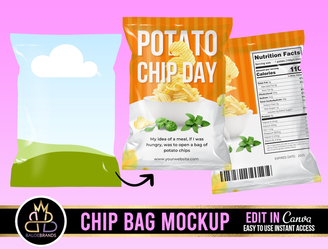 Chip Bag Mockup Canva Editable Chip Bag Mockup Chip Bag - Etsy