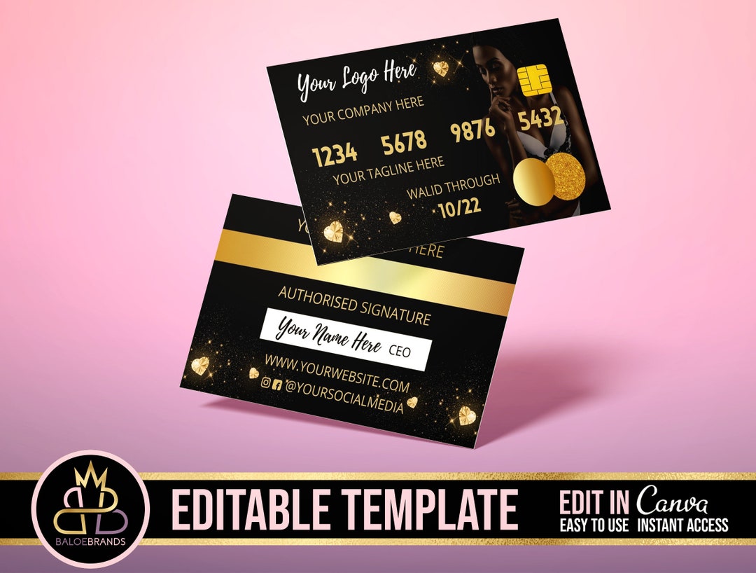 DIY Black Gold Credit Card, Canva Editable Credit Card, Editable ...