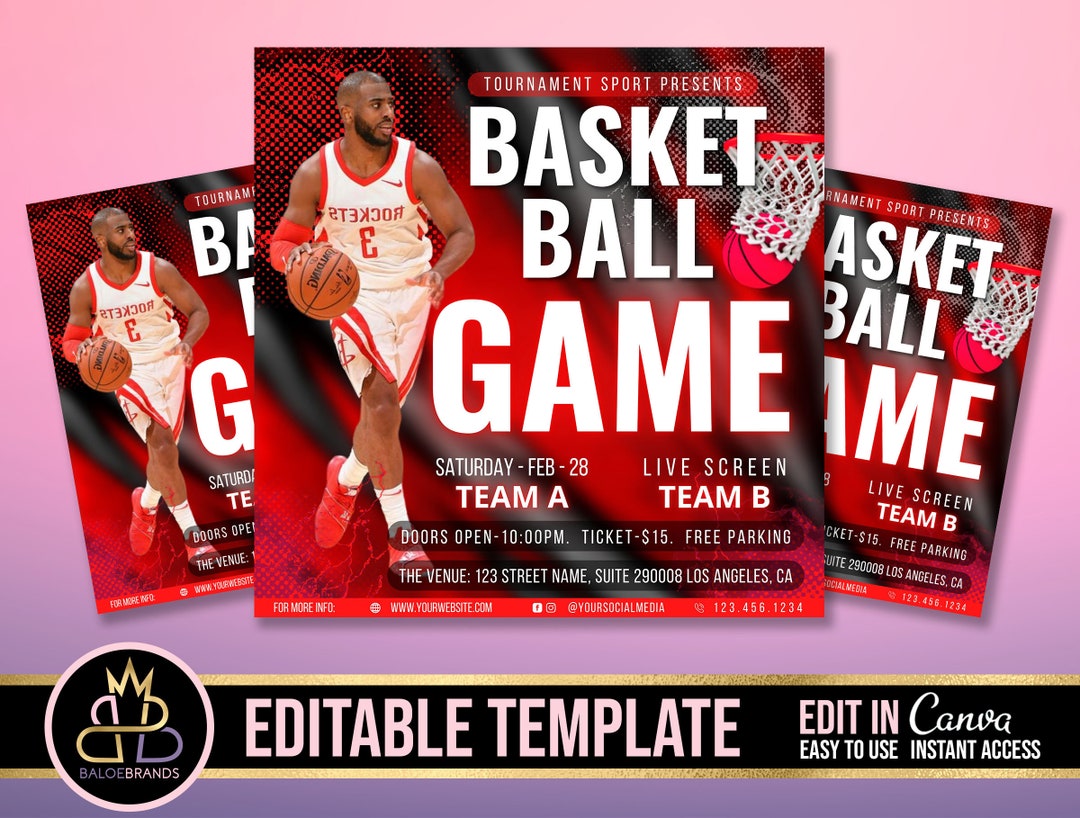 Basketball Flyer, Basketball Sport Flyer, Editable Canva Sport Template ...