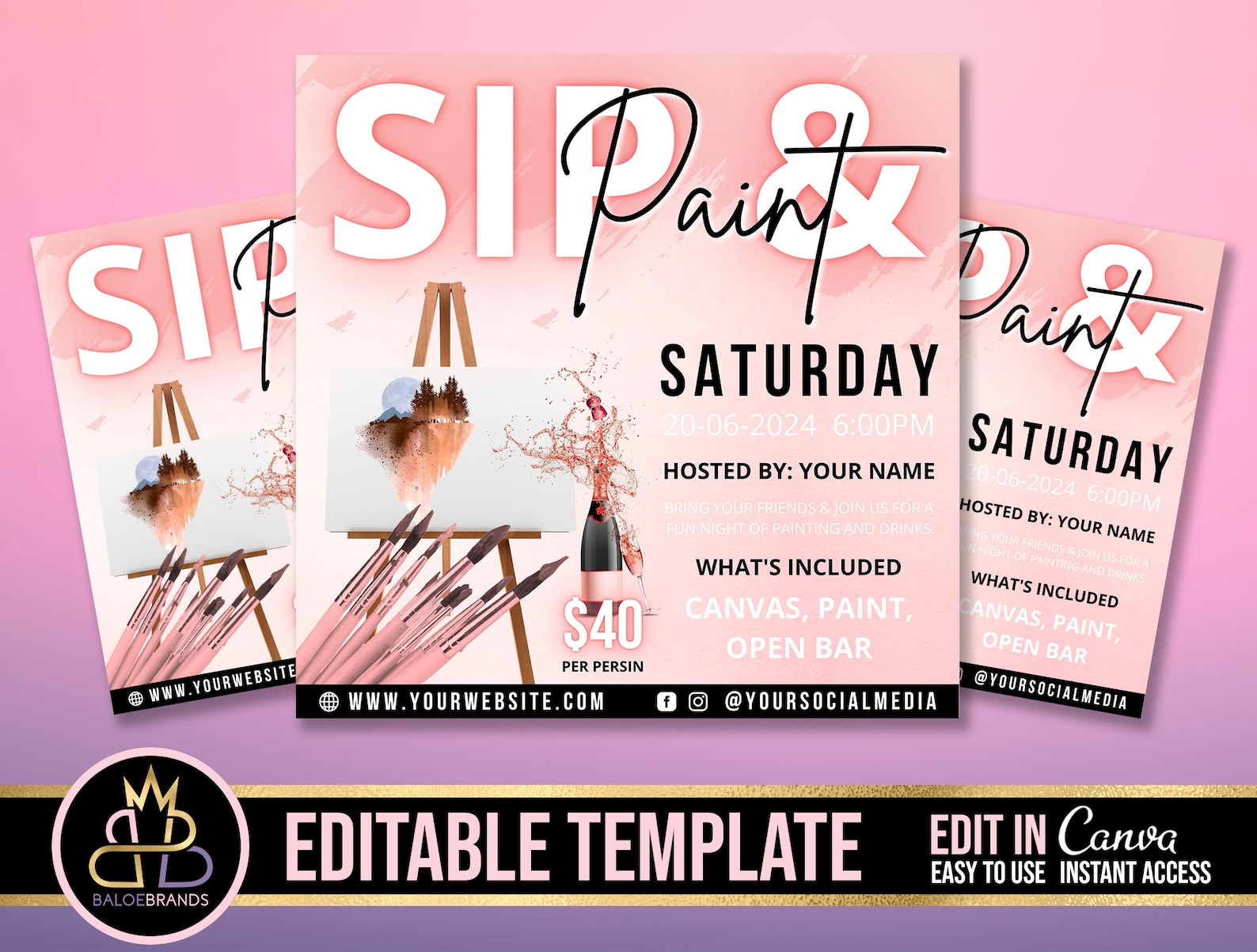 SIP AND PAINT Flyer Template, Sip & Paint Editable Flyer Canva, Sip ...