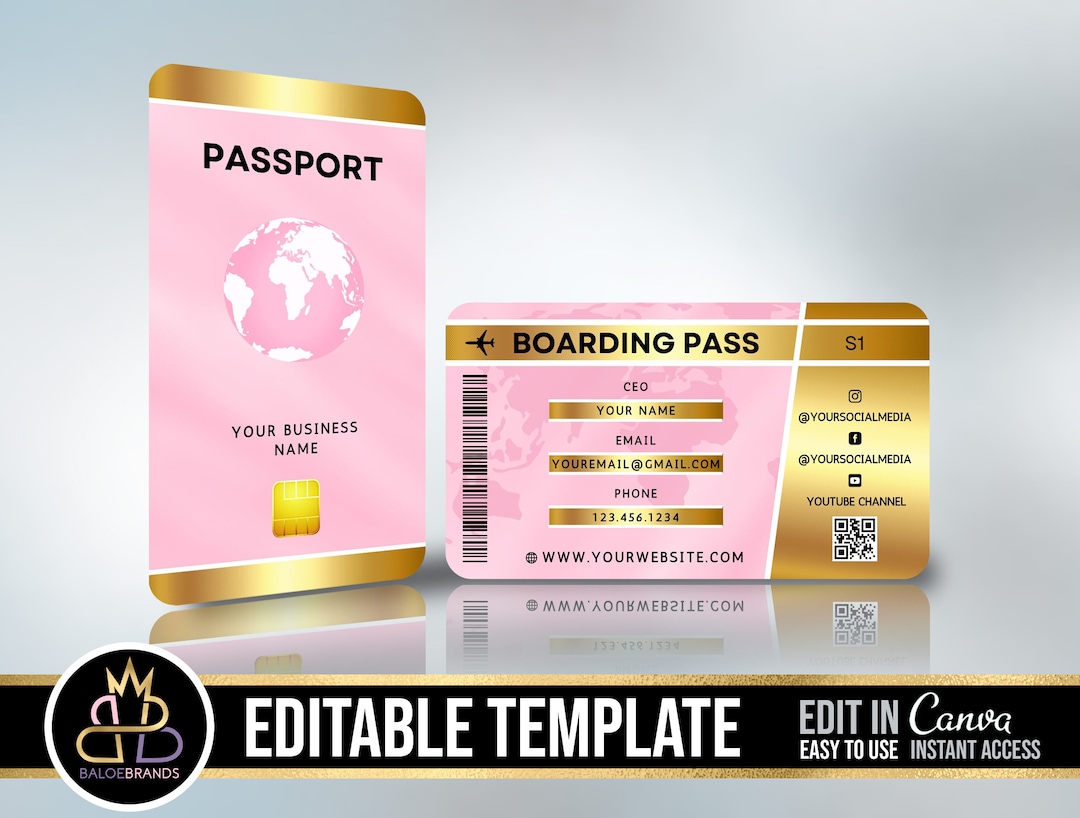 PASSPORT BUSINESS Cards, Boarding Pass Business Cards, DIY Canva ...