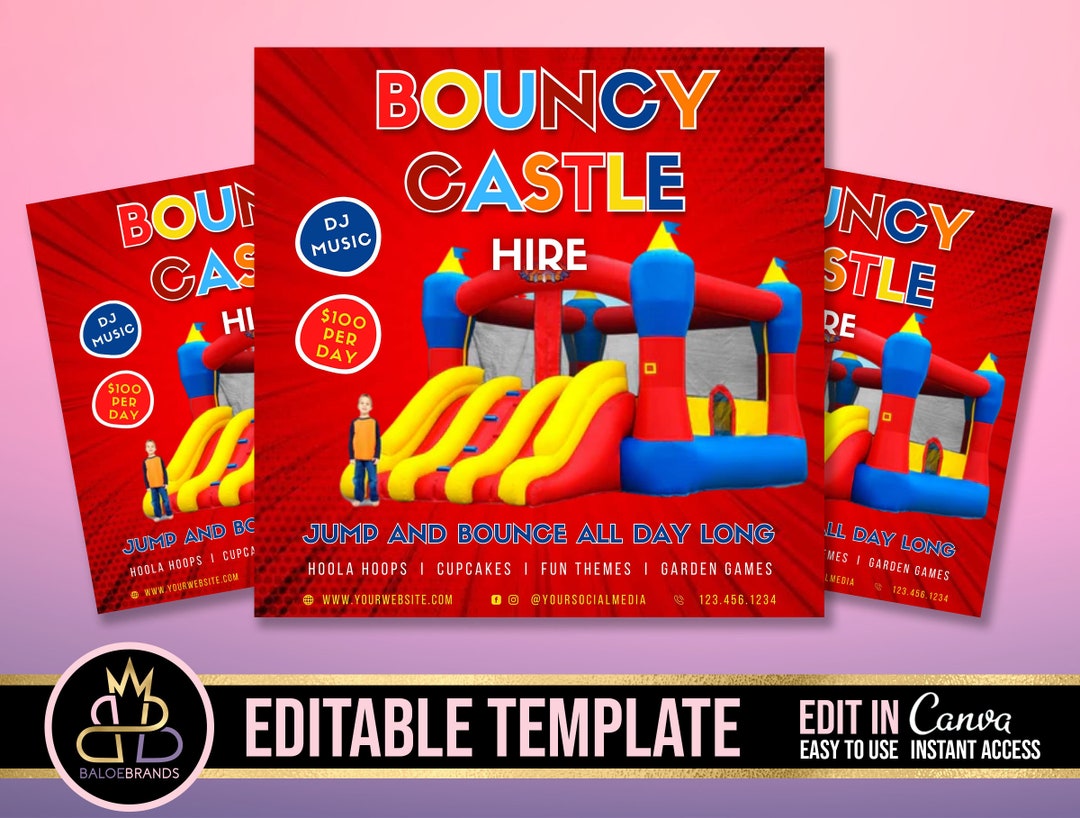 Bouncy House Flyer, Editable Social Media Flyer, Bouncy Castle Rental ...