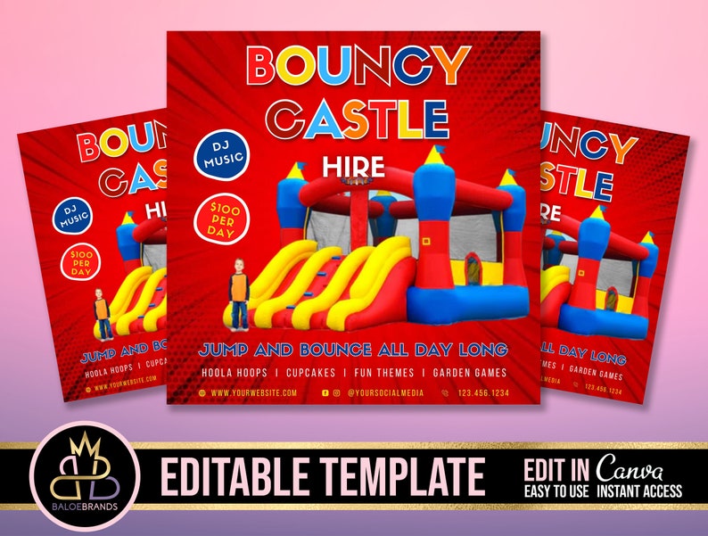 Bouncy House Flyer, Editable Social Media Flyer, Bouncy Castle Rental ...