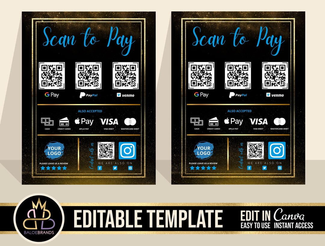 Scan to Pay Template, Editable Template Canva Template, Salon Editable ...