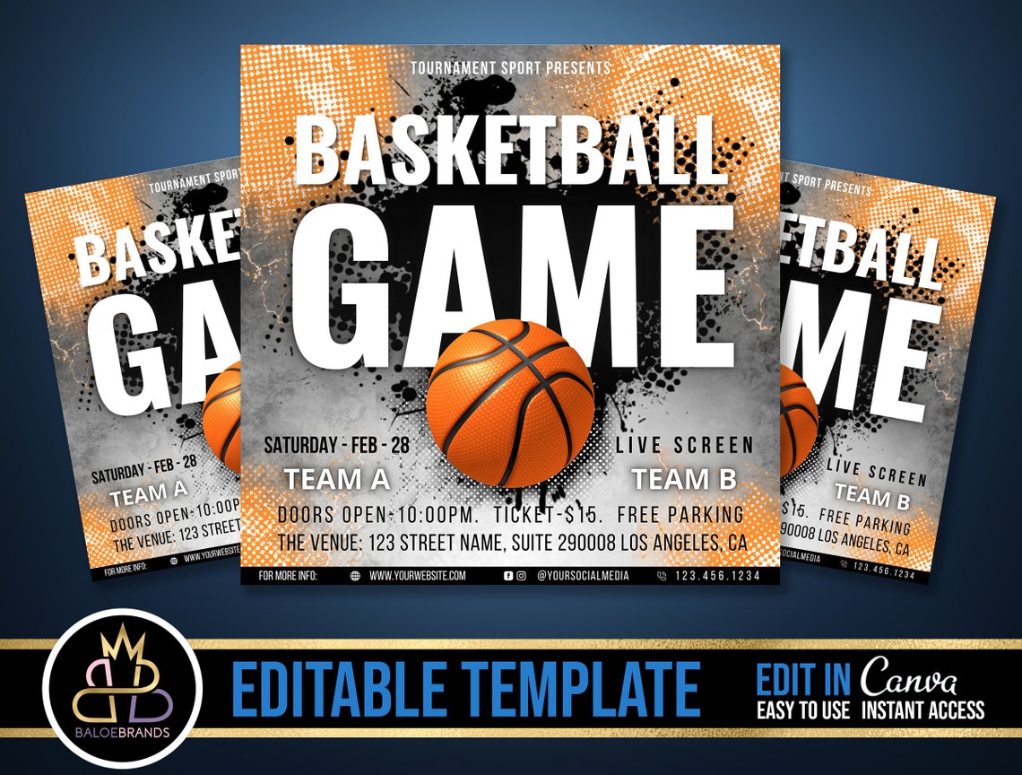Basketball Flyer Basketball Sport Flyer Editable Canva Sport - Etsy