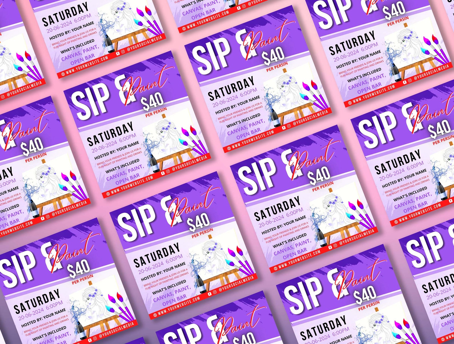 SIP AND PAINT Flyer Template, Sip & Paint Editable Flyer Canva, Sip ...