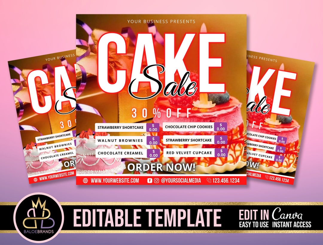 BAKING DESSERT Flyer Template, Cake Dessert Sweets Sweet Canva Bakery ...