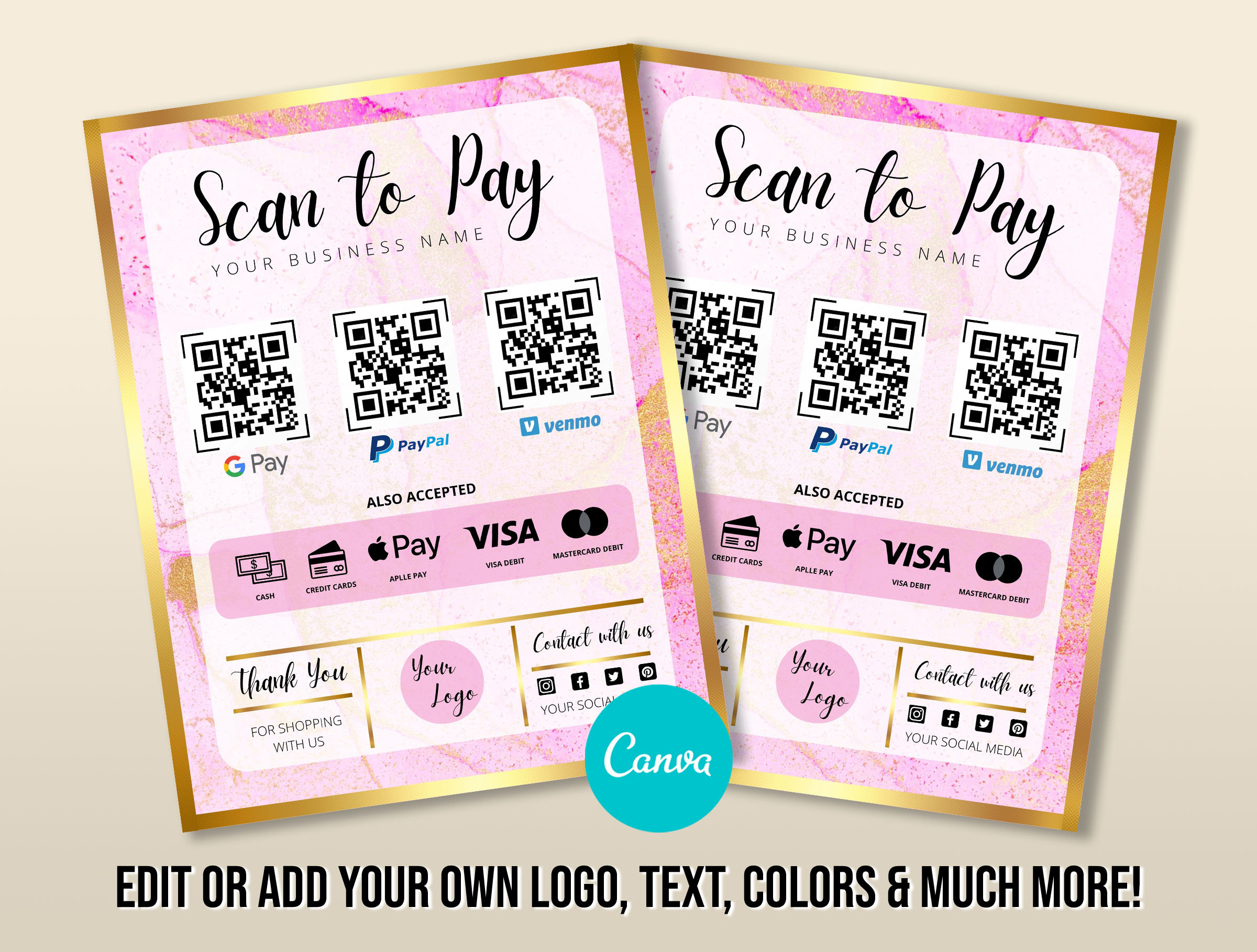 Scan to Pay Template, Editable Template Canva Template, Salon Editable ...