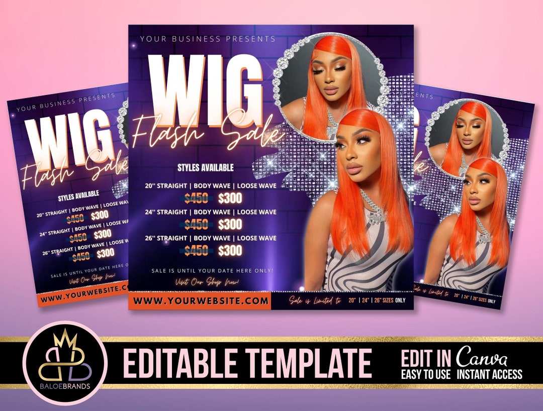 WIG Sale Flyer, Hair Wigs Sale Flyer, Editable DIY Canva Template, Wig ...