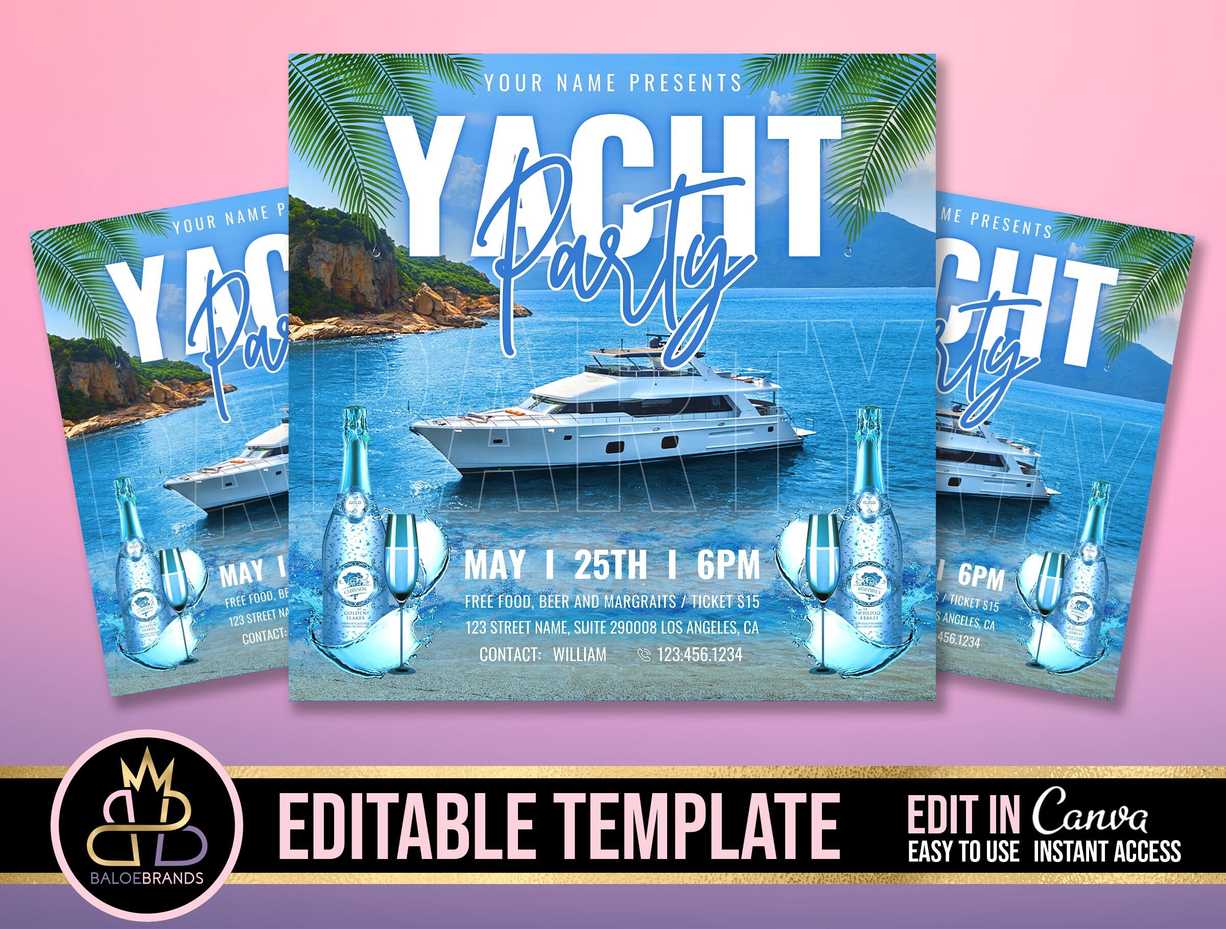 Yacht Party Flyer Boat Yacht Invitation Editable Template Etsy Finland