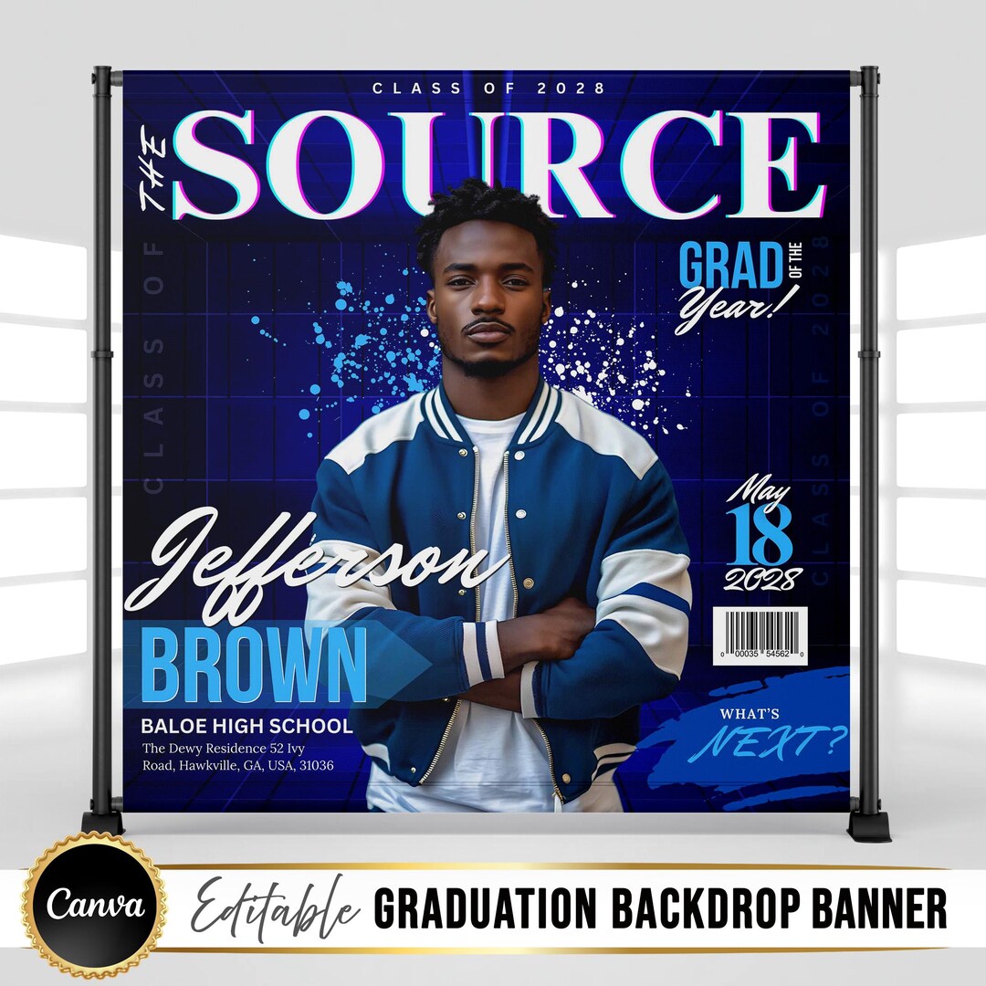 Custom Graduation Backdrop, Grad Prom Decor, Editable Canva Backdrop ...