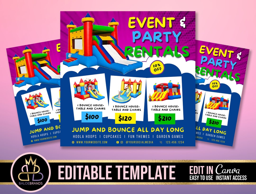 Bouncy House Flyer, Editable Social Media Flyer, Bouncy Castle Rental ...