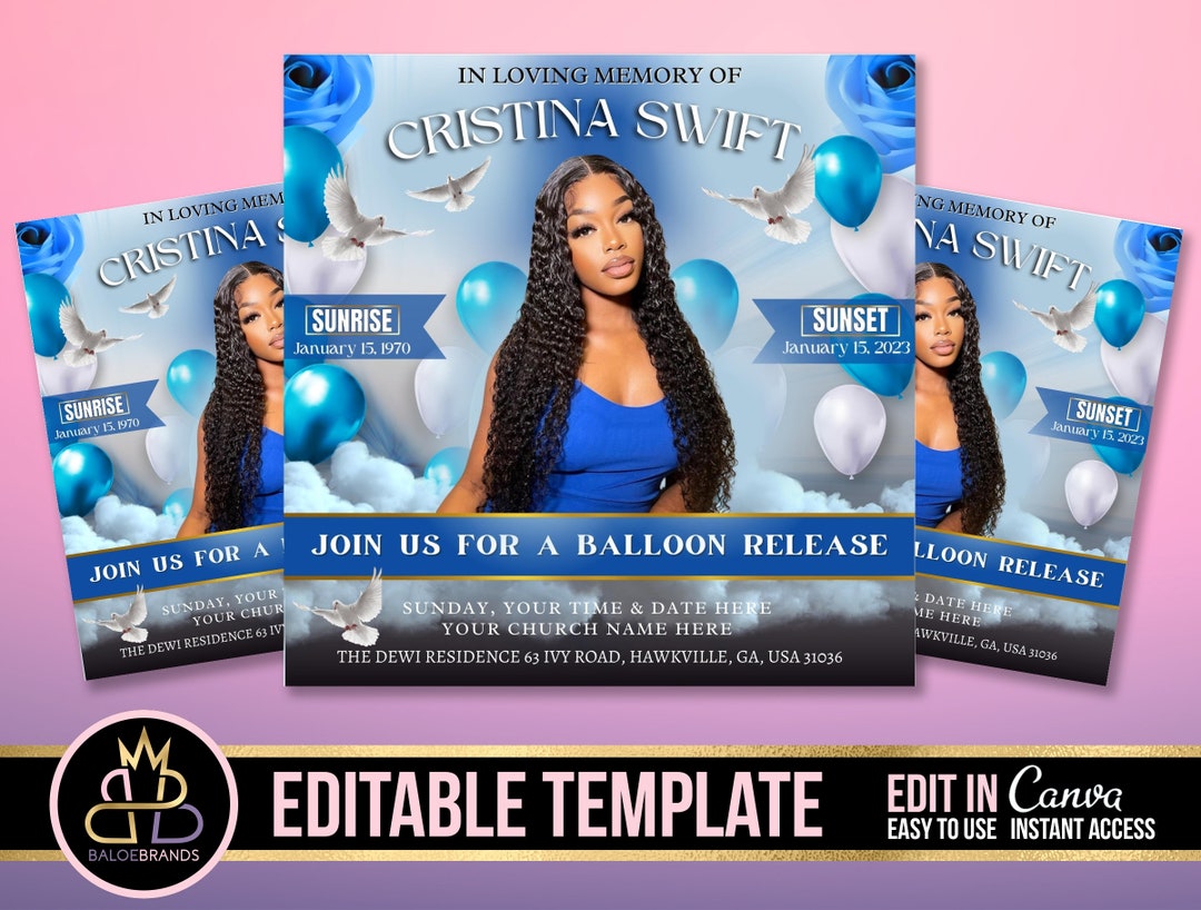 Balloon Release, in Loving Memory Flyer, Memorial Funeral Announcement ...