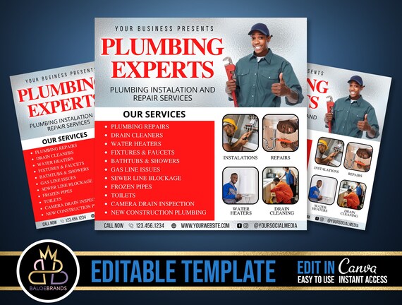 Plumbing Flyer DIY Canva Plumbing Flyer Template Editable - Etsy