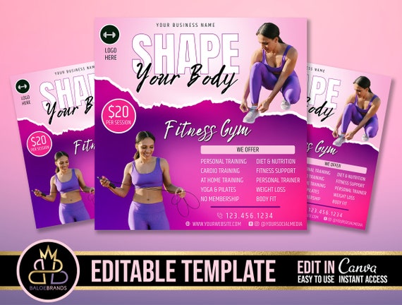 Editable Canva Fitness Template DIY Gym Workout Flyer - Etsy