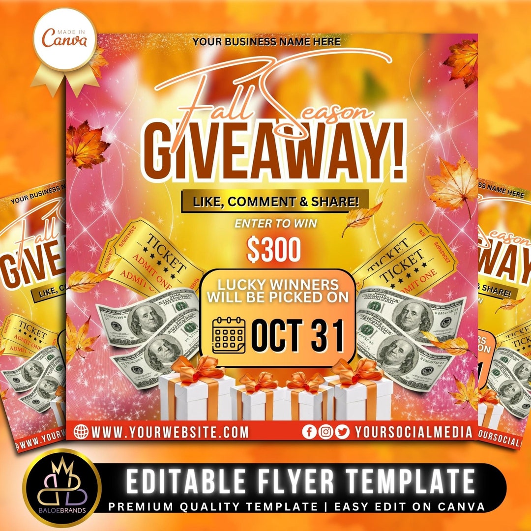 GIVEAWAY Fall Flyer Template, Canva Template, DIY Social Media Flyer ...