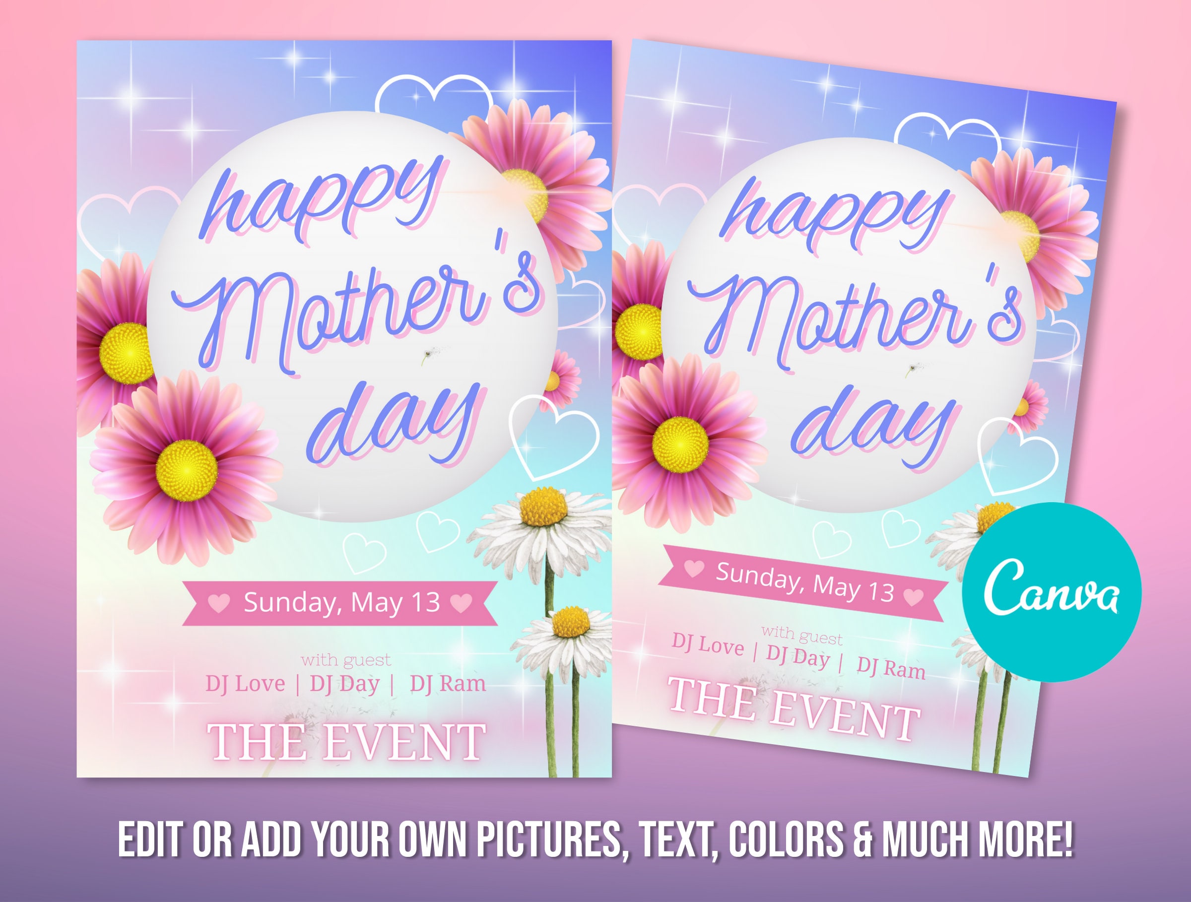 Mother's Day Editable Event Invite Flyer, DIY Canva Template, Mothers ...