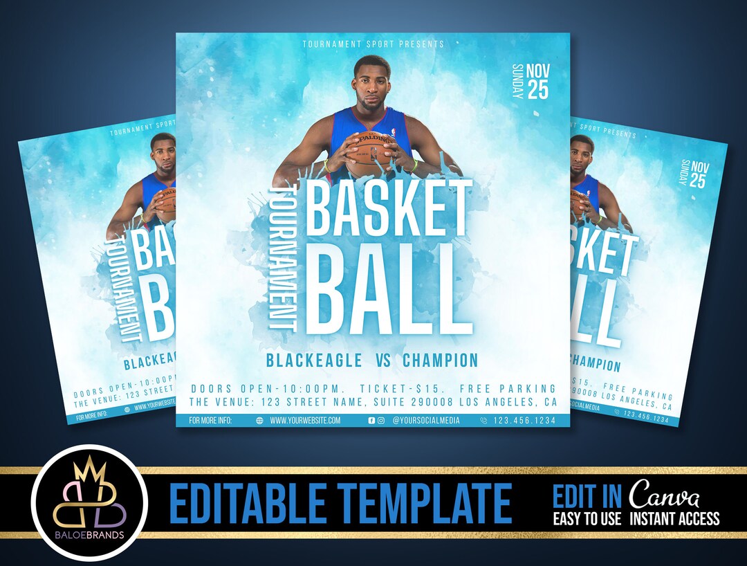 Basketball Flyer, Basketball Sport Flyer, Editable Canva Sport Template ...