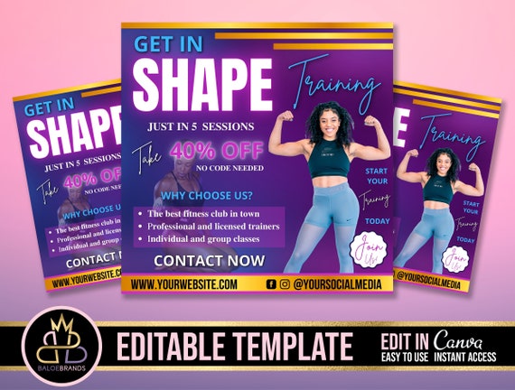 Editable Canva Fitness Template DIY Gym Workout Flyer | Etsy