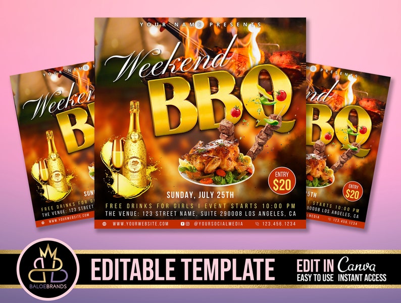 Editable Bbq Invitation, DIY Canva Template, Bbq and Grill Party Invite ...