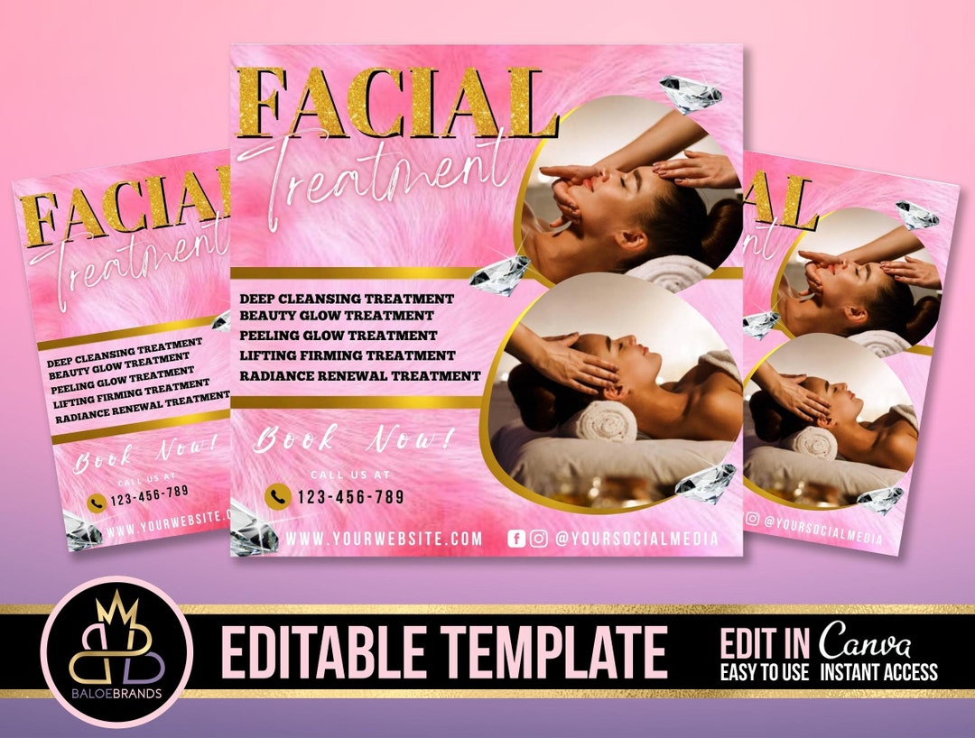Facial Treatments, Beauty Services, Spa Editable Social Media Flyer ...