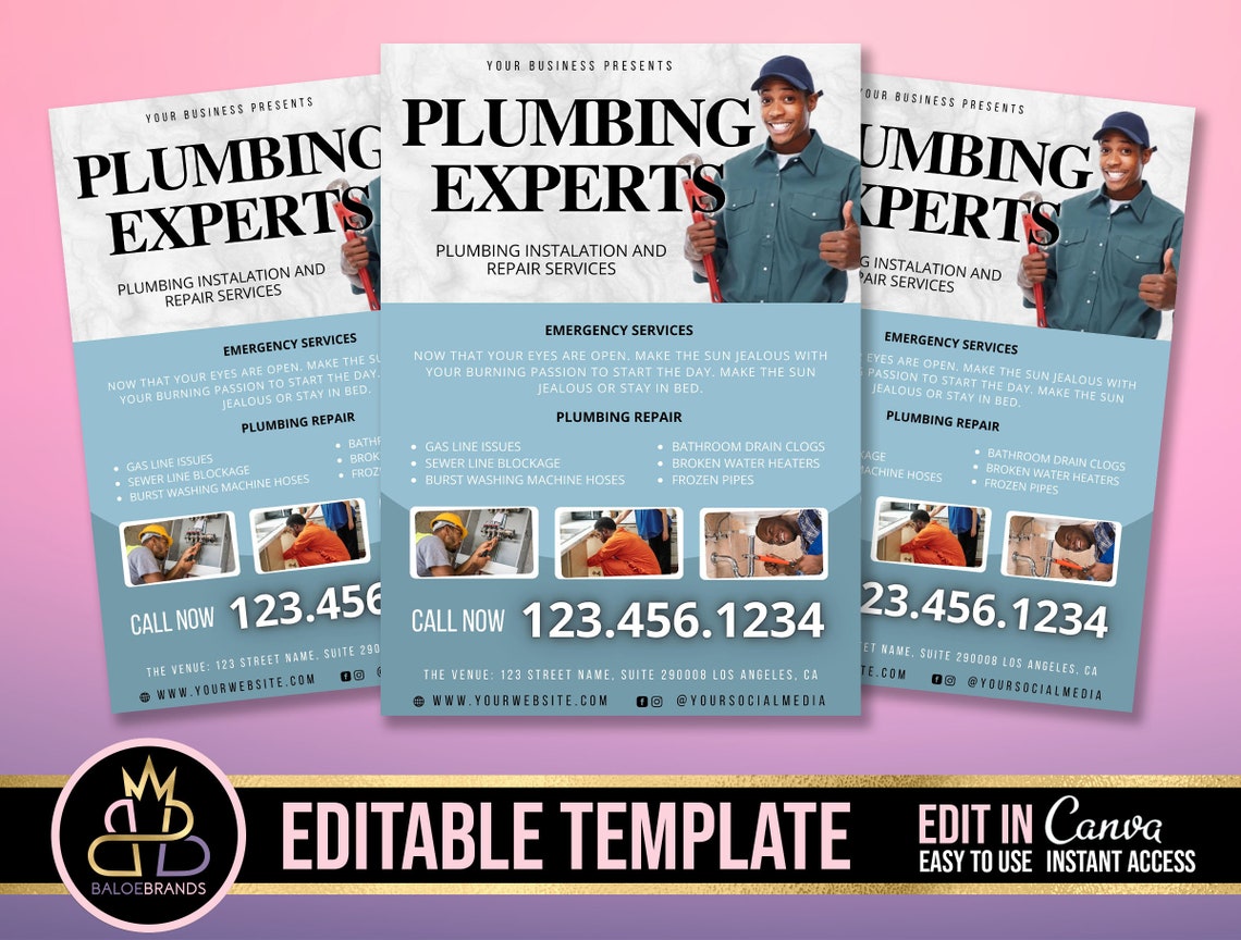 Plumbing Flyer DIY Canva Plumbing Flyer Template Editable - Etsy