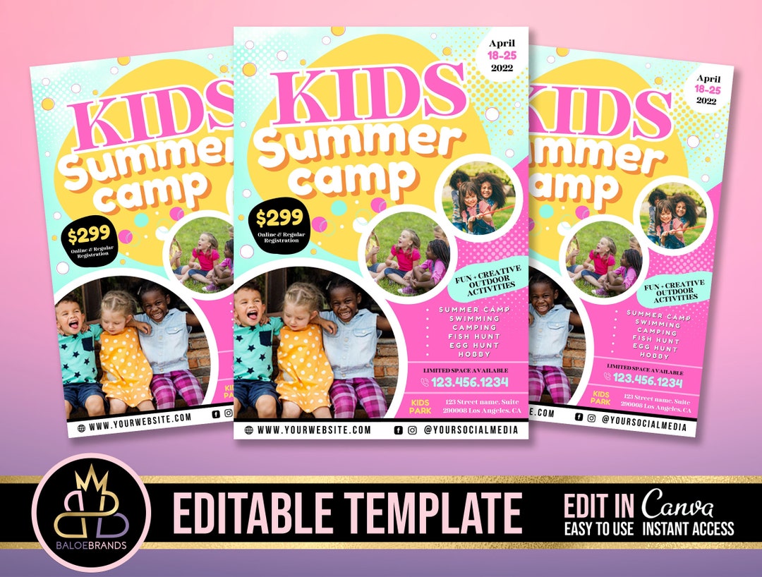 Kids Summer Camp Flyer, Kids Camp Summer Festival Flyer for Kids ...