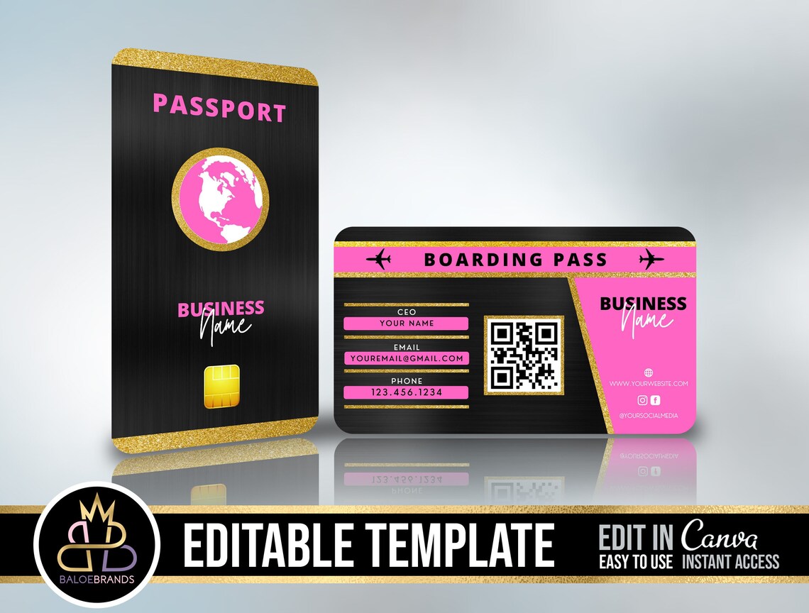 PASSPORT BUSINESS Cards, Boarding Pass Business Cards, DIY Canva ...