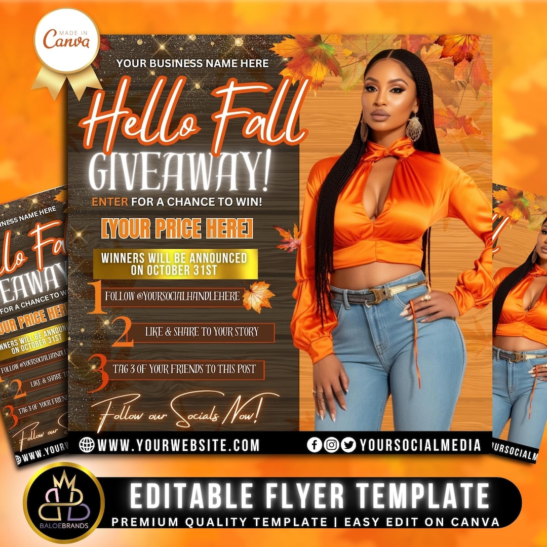 GIVEAWAY Fall Flyer Template, Canva Template, DIY Social Media Flyer ...