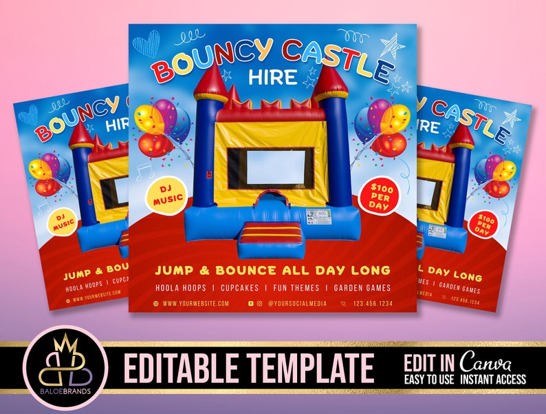 Bouncy House Flyer, Editable Social Media Flyer, Bouncy Castle Rental ...