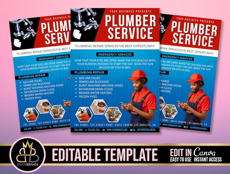 Plumbing Flyer, DIY Canva Plumbing Flyer Template, Editable Flyer ...
