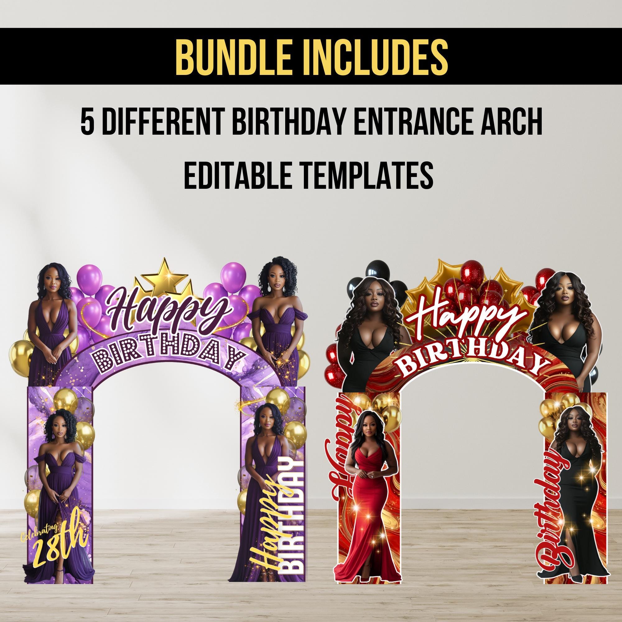 Birthday Entrance Arch Bundle, Welcome Decor, Editable Template ...