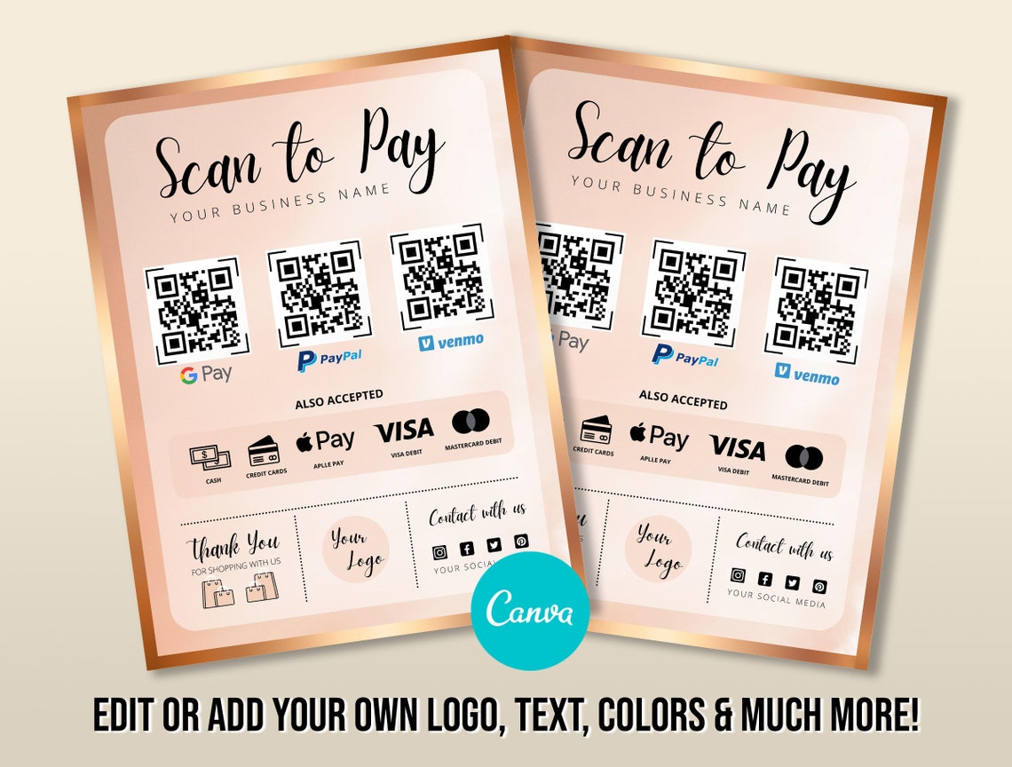Scan to Pay Template, Editable Template Canva Template, Salon Editable ...