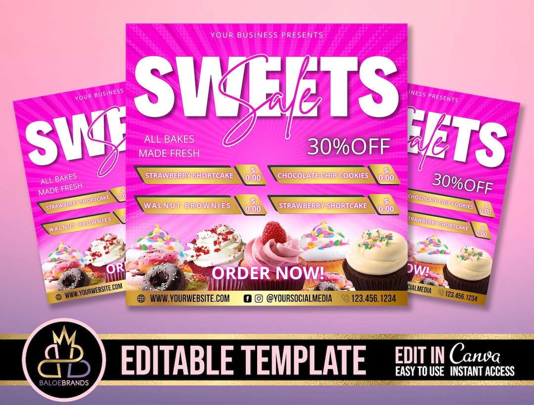 BAKING DESSERT Flyer Template, Cake Dessert Sweets Sweet Canva Bakery ...