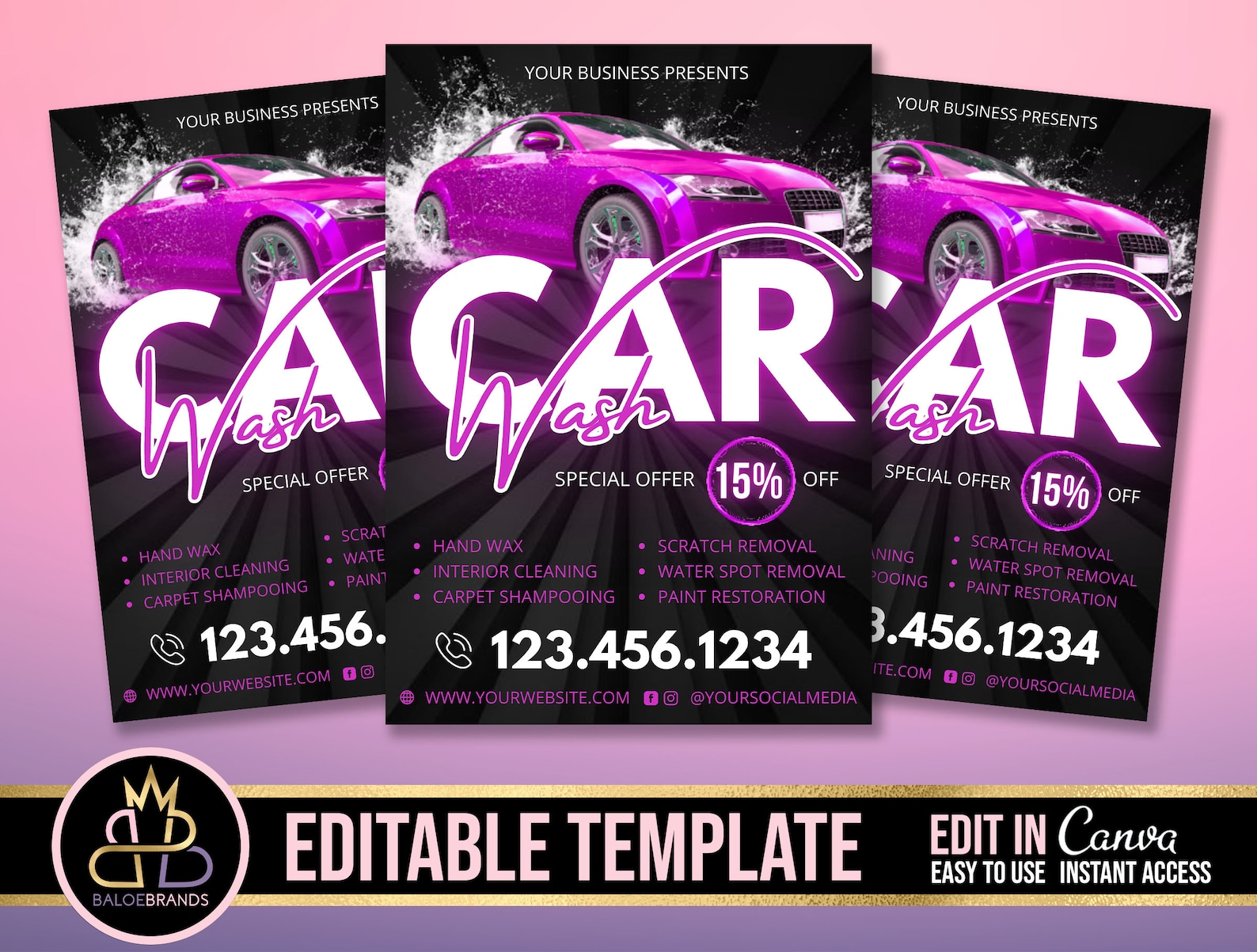 Car Wash Flyer, Editable Template, Car Detailing Flyer, Car Wash Post ...